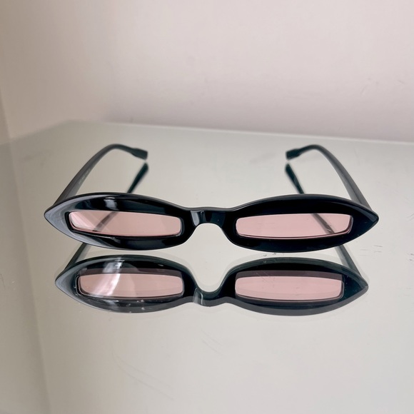 Accessories | Black Frame Pink Lens Slim Minimalist Sunglasses | Poshmark